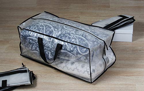Earthwise Clear Storage Bags Heavy Duty Extra Large Transparent Moving Totes w/Zipper Closure Reusable Backpack Carrying Handles - Compatible with IKEA Frakta Hand Carts (4 Pack) (29 X 13.5 X 12)