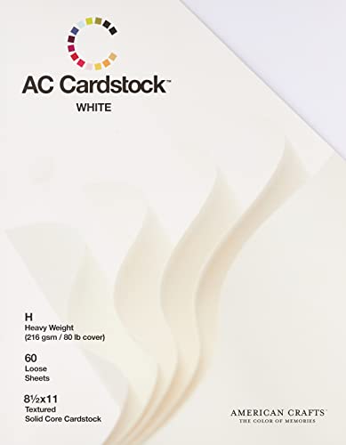 8.5 x 11-inch White AC Cardstock Pack by American Crafts | Includes 60 sheets of heavy weight, textured white cardstock