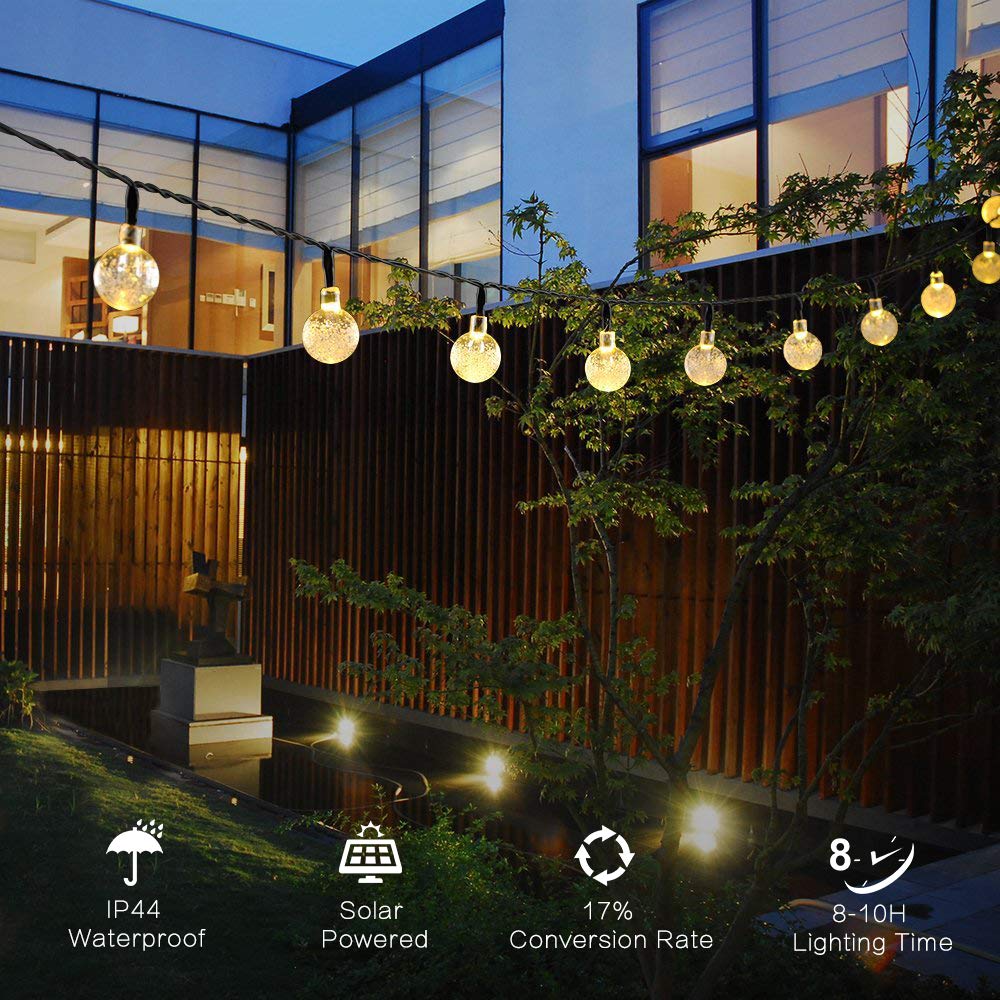 ALOVECO Solar String Lights Outdoor, 25ft 40 LED Crystal Ball Waterproof String Lights Solar Powered Fairy Lighting for Garden Home Landscape Holiday Decoration