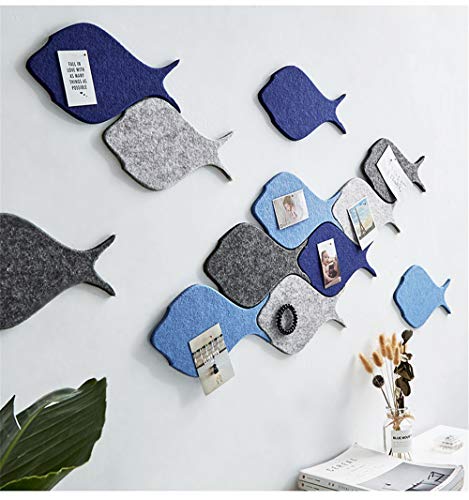 Cork Board Tiles, 8 Pcs Felt Bulletin Boards - Bonus Pins, Decorative Fish Felt Wall Notice Stickers - Memo Notes Photos Goals Pictures Drawing Kindergarten Home Creative Office Decor Sofa Wall Decal
