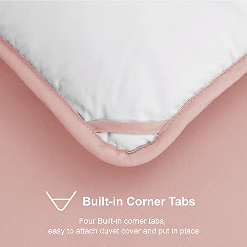 ART DEMO Reversible Down Alternative Quilted Comforter for Girls, Hypoallergenic Lightweight for All Season, Duvet Insert with Corner Tabs, Twin Size, Pink/White