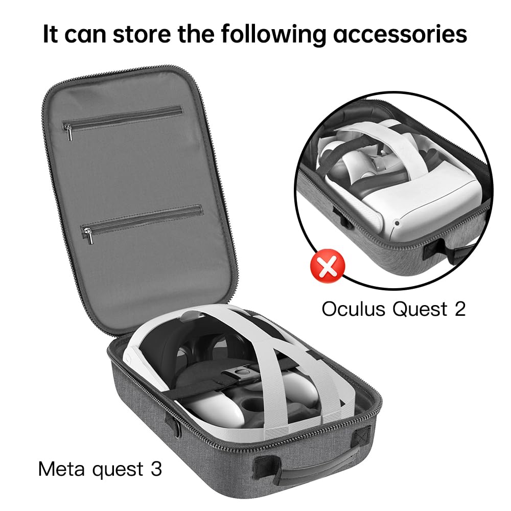 Akaigu Hard Travel Case Storage Case for Oculus Quest 3 All-in-one VR Gaming Headset and Controllers Accessories Carrying Bag (Gray)