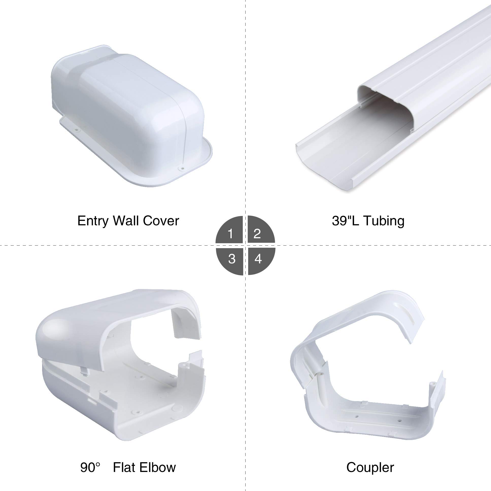 AC Parts 4" W 14Ft Decorative PVC Line Set Cover Kit for Mini Split Air Conditioners, HVAC Heat Pumps 7,000-36,000 BTU Units