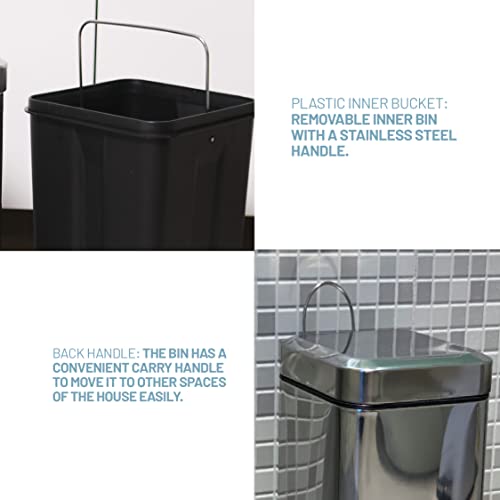 AWENN - Kitchen Garbage Trash Can with Lid and Pedal - Touchless Round Shape Waste Bin - Stainless Steel Dustbin with Removable Inner Bucket for and Outdoors β Gray (1.6 Gallon β 6 Liters)