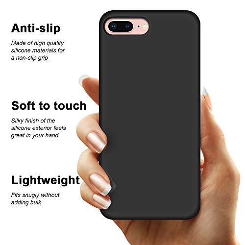 Anuck iPhone 8 Plus Case, iPhone 7 Plus Case, Soft Silicone Gel Rubber Bumper Case Microfiber Lining Hard Shell Shockproof Full-Body Protective Case Cover for iPhone 7 Plus /8 Plus 5.5" - T Black