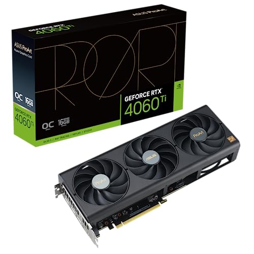 ASUS ProArt GeForce RTX⢠4060 Ti 16GB OC Edition GDDR6 Graphics Card (PCIe 4.0, 16GB GDDR6, DLSS 3, HDMI 2.1a, DisplayPort 1.4a)