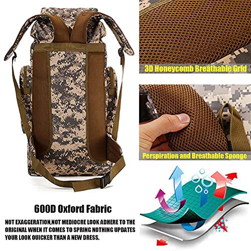 70L Waterproof Hiking Daypack Large Hiking Backpack, Hunting Camping Rucksack Backpack for Men Outdoor Sports Backpack (Green Camouflage)