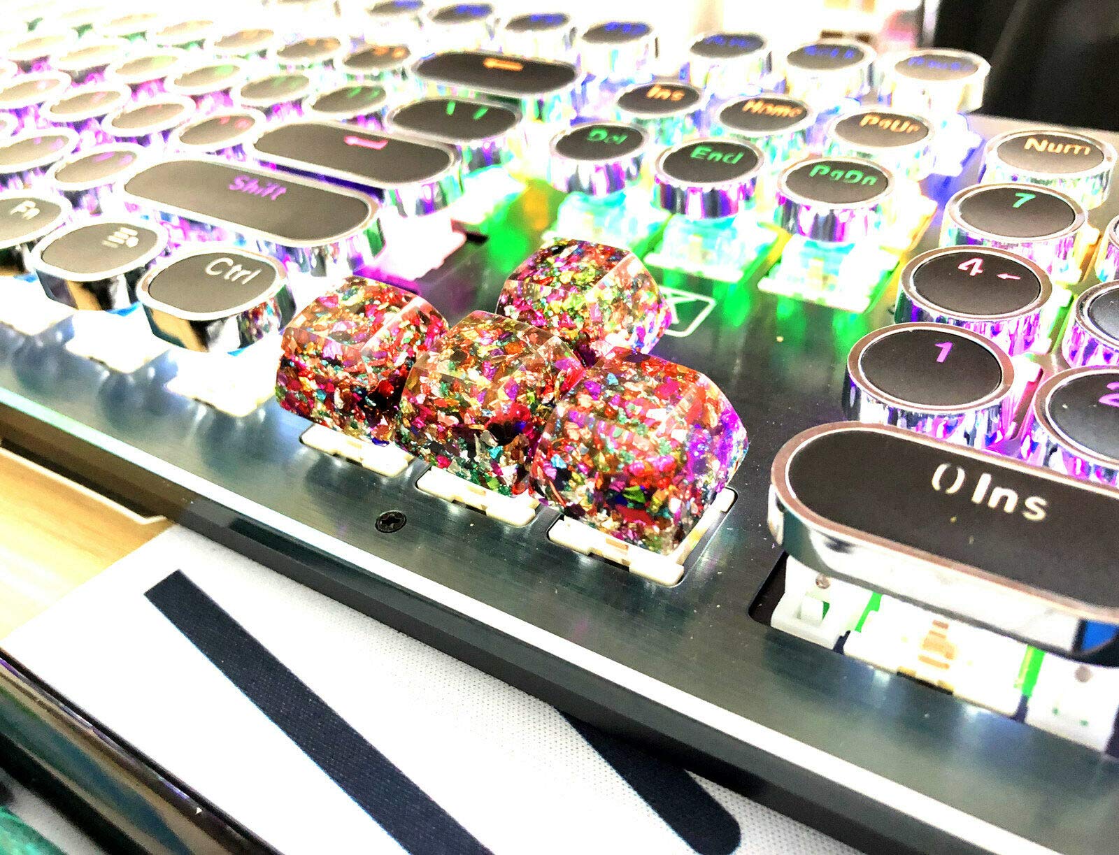 Handmade DSA Shinning Gem Resin Sequined Keycap OEM Profile for Cherry MX RGB Switch Gaming Mechanical Keyboards