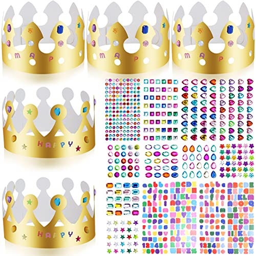 30-Piece Paper Crowns Birthday Crown Hat Paper Kits with Gems Letter Alphabet Stickers DIY Party Crown Hats Birthday Party Favor Supplies Decoration for Kids and Adults
