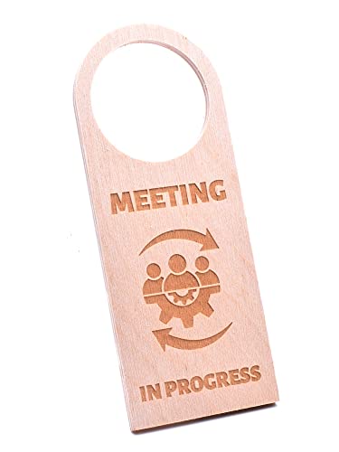 Meeting in Progress, Do Not Disturb Sign, Door Hanger - Engraved in Plywood