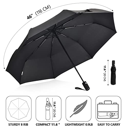 Anntrue Windproof Travel Umbrella, Auto Open Close Lightweight Compact Portable Backpack Folding Umbrella, Perfect for Car, Purse, Men and Women (Black)