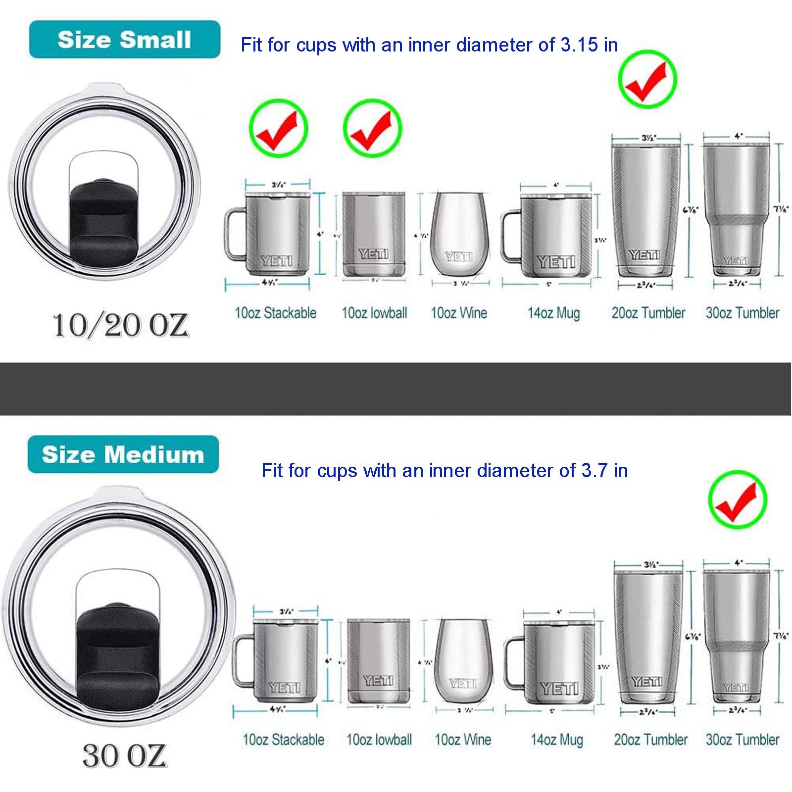 20oz Magnetic Tumbler Lid 2Pack,Compatible with Ozark Trail,Old Style Rtic,YETI Rambler and More,Magnetic Slider Switch Spill Proof Tumbler Cover (2 Pack, Black)