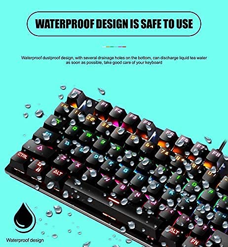 Wired Gaming Keyboard and Sets 87 Keys Rainbow Backlit Mechanical Keyboard ,RGB Backlit 6400 DPI Lightweight Gaming Mouse, Mouse Pad (Black)