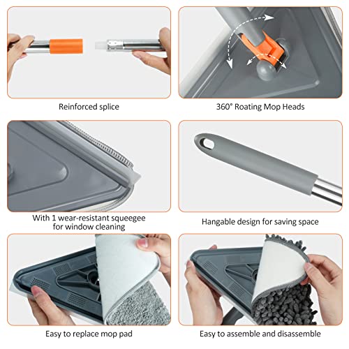 85 Inch Wall Mop Wall Cleaner with Long Handle , 360° Rotating Microfiber Dust Mop, Skirting Cleaning Tool Ceiling Gasket Window Cleaning Kit with 39" to 85" Extension Pole and 6 Replacement Pads