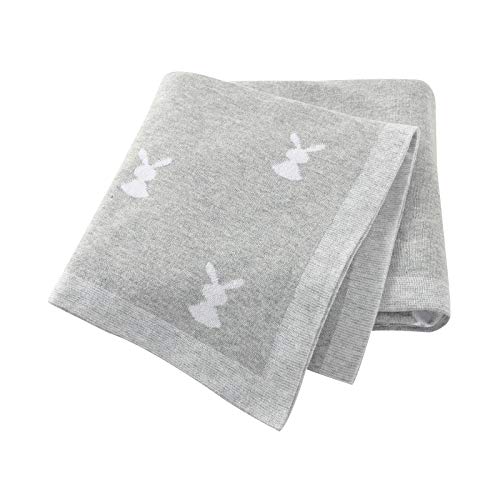 LAWKUL Baby Wrap Blanket Soft 100% Cotton Baby Blanket Knit Crib Receiving Blanket with Bunny Pattern Swaddle Cute Blanket for Babies Boy and Girl in Easter Size 40 * 30 Inches