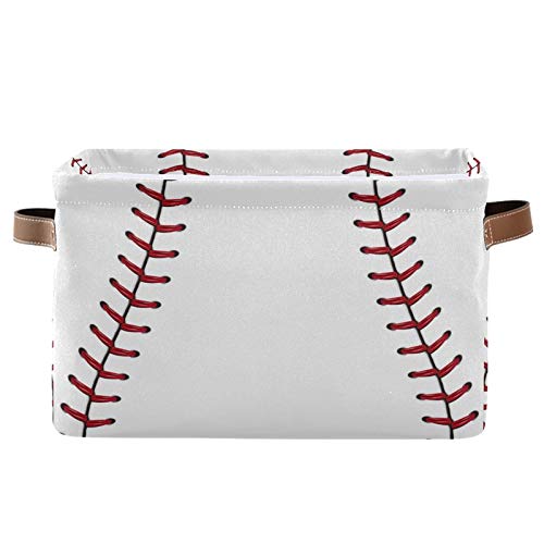 Baseball Lace Sport Foldable Storage Basket, Large Collapsible Organizer Storage Bin Cube Toys Storage Boxes with Handles for Bathroom Kids Nursery Closet Storage, 1 Pack