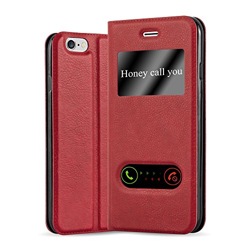 Cadorabo Book Case Compatible with Apple iPhone 6 Plus/iPhone 6S Plus in Saffron RED - with Magnetic Closure, 2 Viewing Windows and Stand Function - Wallet Etui Cover Pouch PU Leather Flip