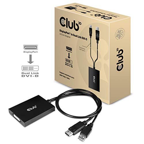Club 3D CAC-1010 DisplayPort to DVI Dual-Link DVI-D Active Adapter for Your Monitor/Display - USB A Powered β 2560x1600 Resolution HDCP Supported NOT for Apple Cinema Monitors, Black