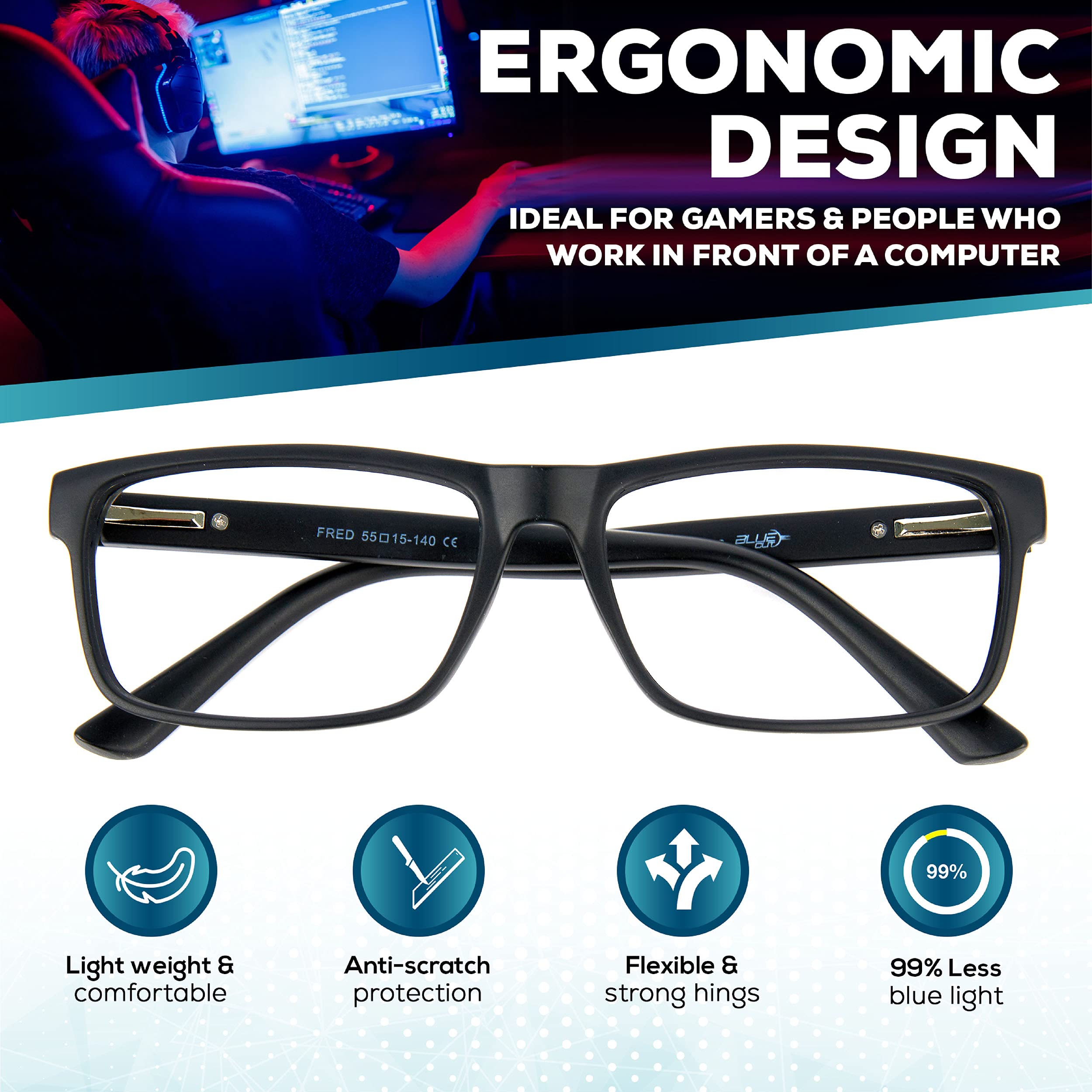 2 Pack Of Blue Light Blocking Glasses β Anti-Fatigue Computer Monitor Gaming Glasses Prevent Headaches Gamer Glasses