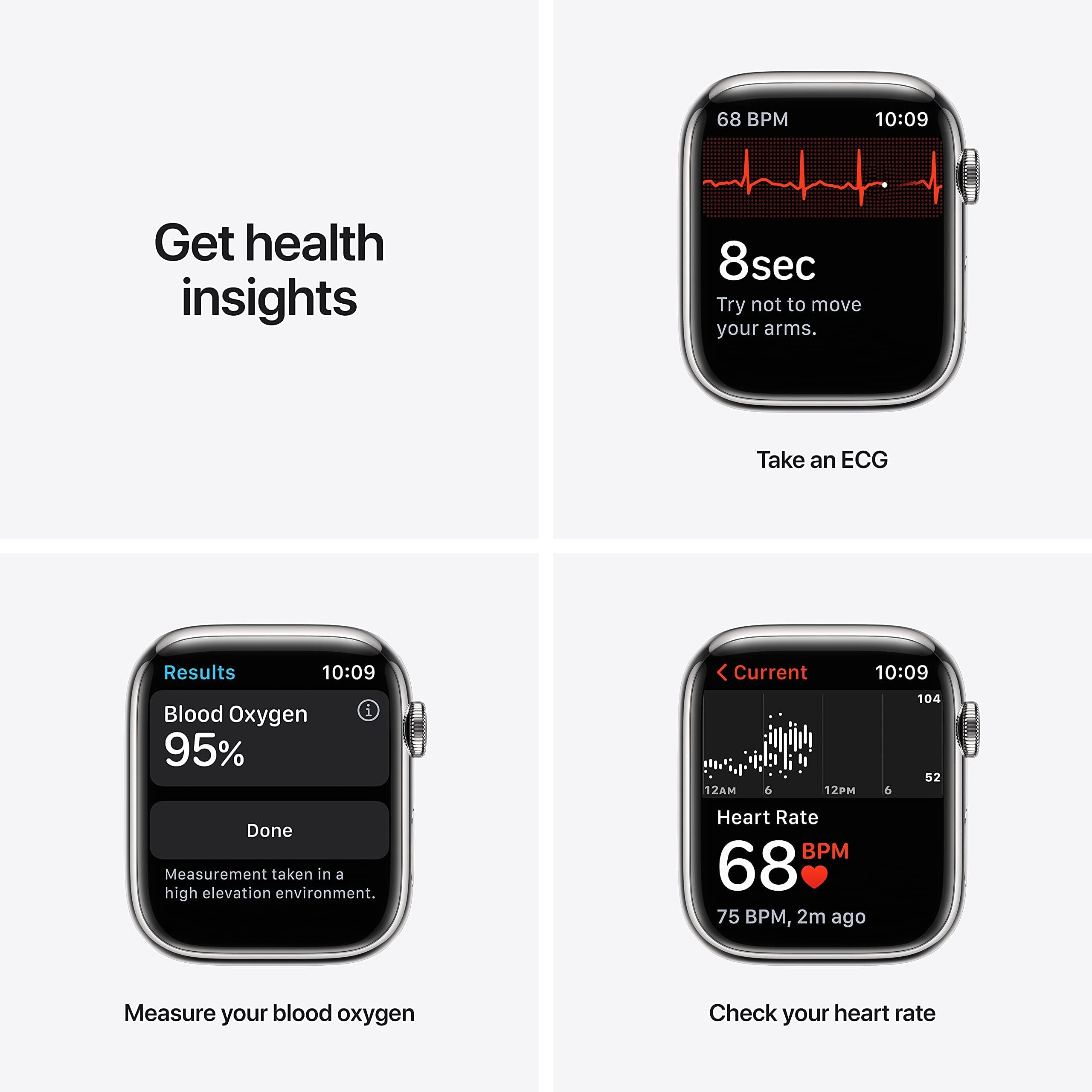 Apple Watch Series 7 (GPS + Cellular, 45MM) Silver Stainless Steel Case with Starlight Sport Band (Renewed)