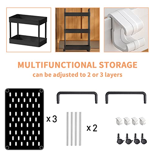 AntDesign Slim Storage Cart, 3-Tier Organizers Mobile Shelving Unit Utility Cart Tower Rack for Bathroom Laundry Narrow Places (Black)