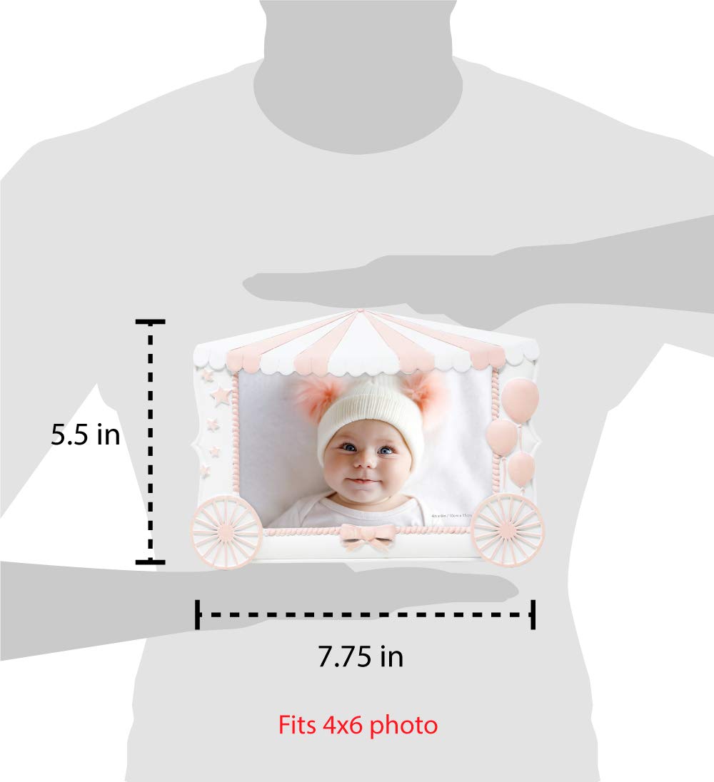 Isaac Jacobs 4” x 6” Resin Sentiments Baby Picture Frame, Horizontal Keepsake Photo Frame with Easel and Hanging Tabs for Tabletop, Desktop & Wall Display (White with Pink)