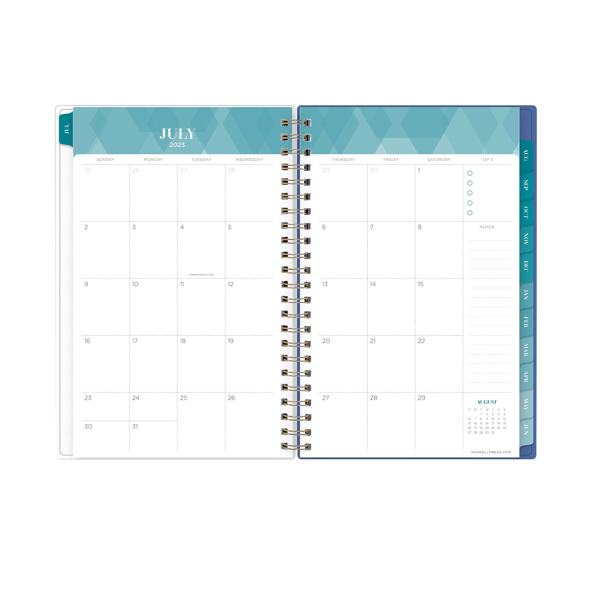 2023-2024 Blue Sky™ Inkwell Press Whirlwind Frosted Polypropylene Horizontal Weekly/Monthly Flex Academic Planning Calendar, 5" x 8", July 2023 to June 2024, 144271