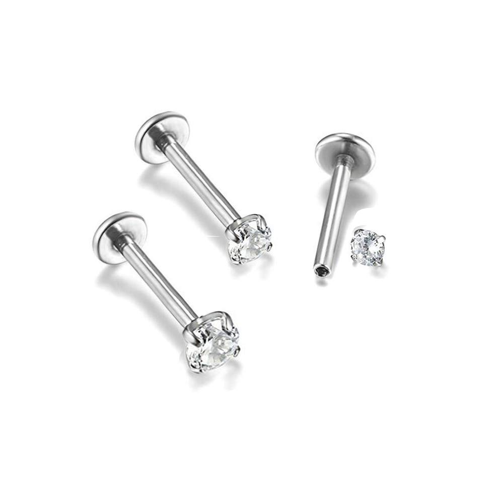 16g 2/3/4mm Cubic Zirconia Stainless Steel Triple Forward Helix Ear Cartilage Tragus Studs Earrings Lip Piercing 8MM Bar 3 Pairs A Set