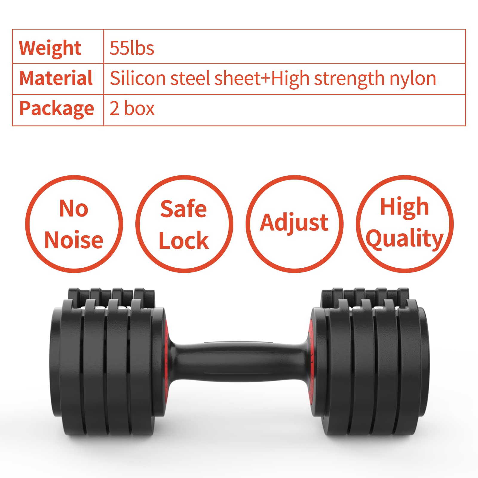 ACCPO Adjustable Dumbbells Set,55LB Single Dumbbell,Fast Adjustment Weight Dumbbell by Turning Handle,Strength Training Dumbbell with Tray Suitable for Men Women Full Body Exercise (55LBS)