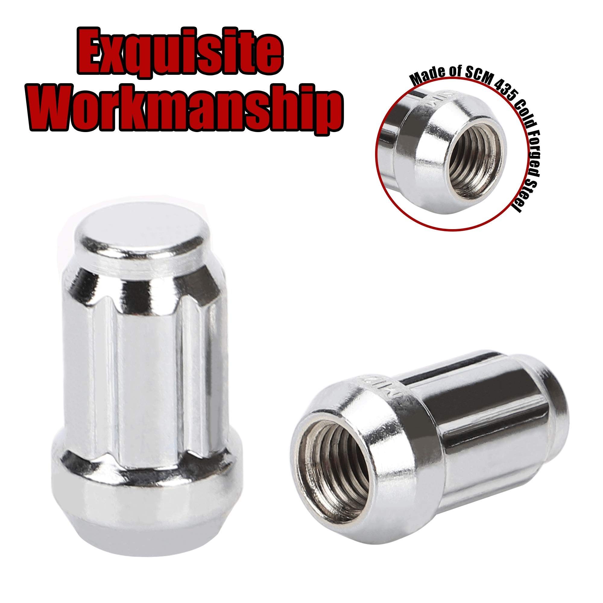 20PCS M12x1.5 Lug Nuts Chrome, 12mmx1.5 Spline Lug Nuts with 1 Socket Key for Accord Civic CR-V Compass Impala Escape Focus Lug Nuts Aftermarket Wheels