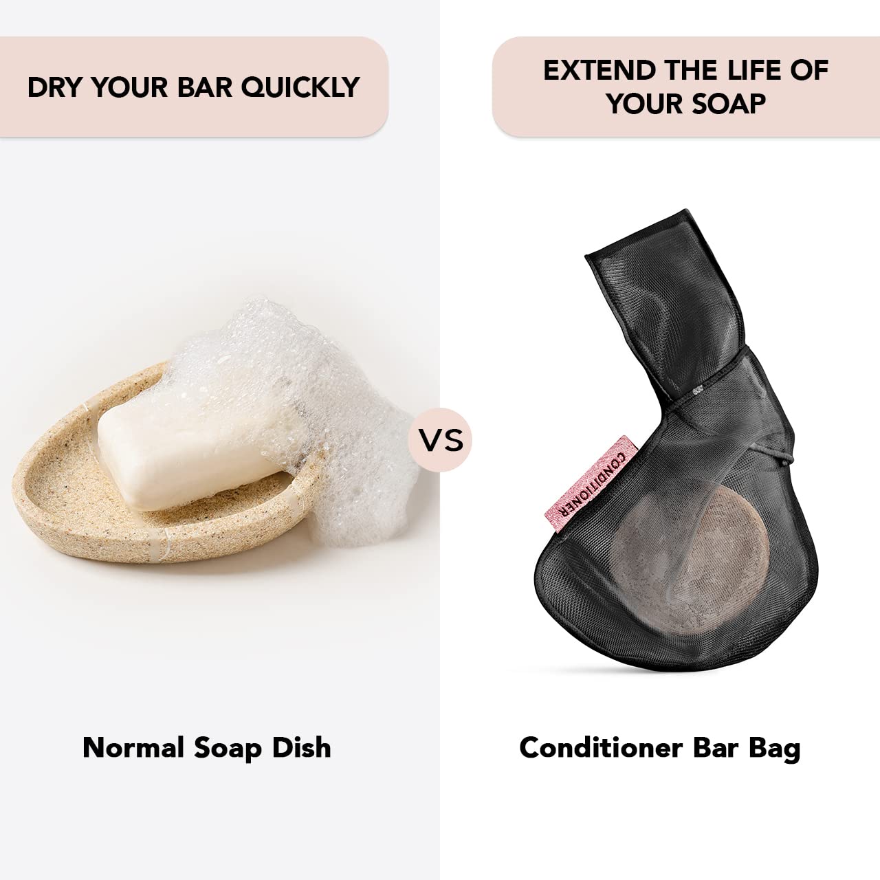 Kitsch Bar Soap Saver Bag – Recycled Mesh Beauty Bar Pouch for Body Wash, Conditioner & Shampoo Bars, Holder to Preserve Soap, Eco-Friendly, Patented Bag – Black