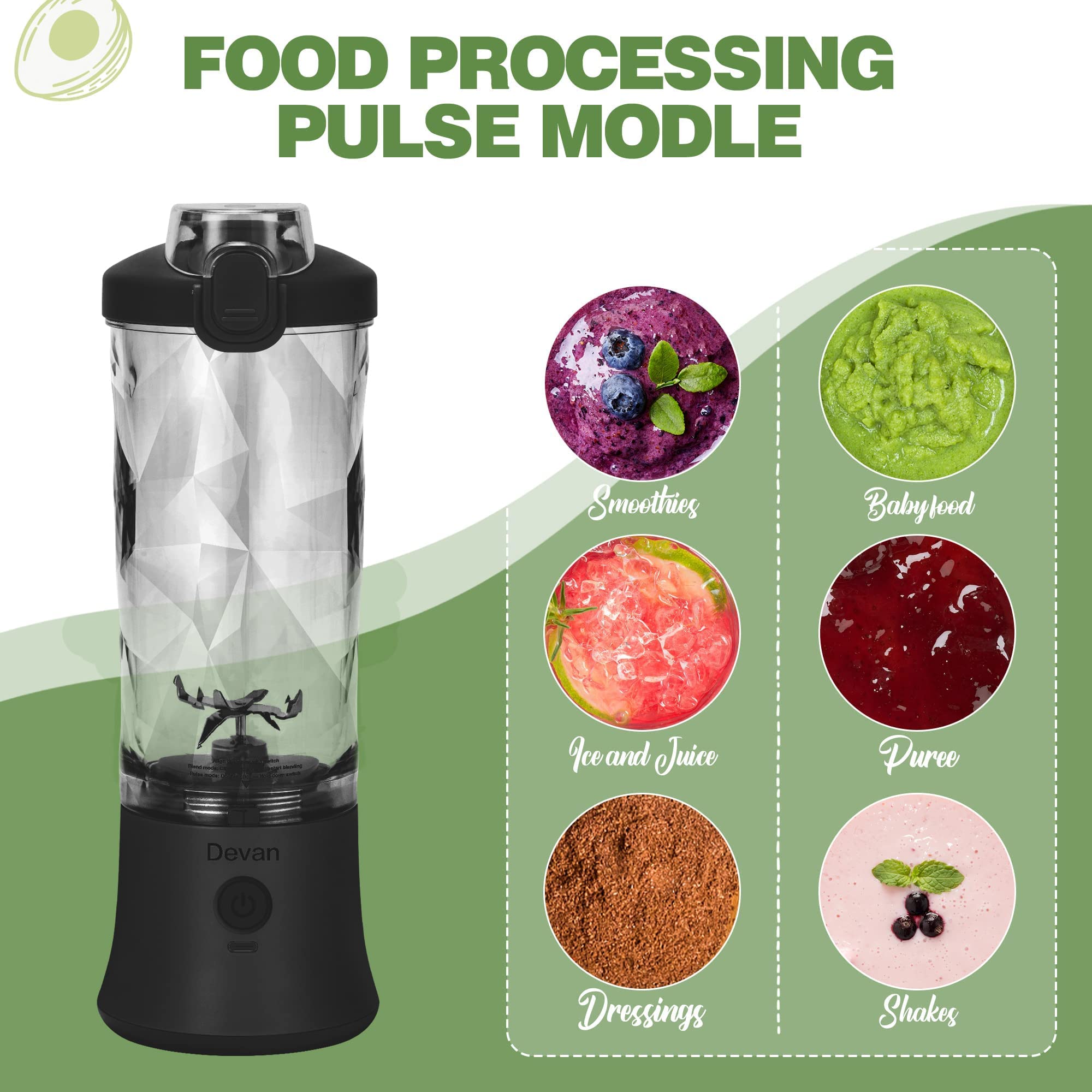 2 Pack Portable Blender,270 Watt for Shakes and Smoothies Waterproof Blender USB Rechargeable with 20 oz BPA Free Blender Cups with Travel Lid.