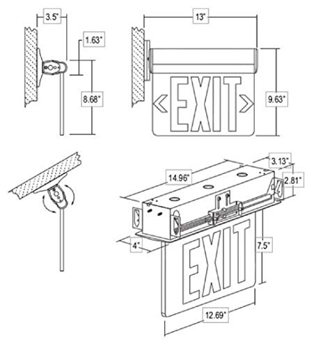 Exitronix S902-WB-SR-RC-AG - LED Exit Sign - Universal Edge-Lit - Red Letters - 120/277 Volt and Battery Backup