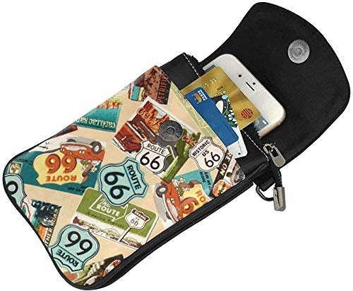 American Map California Route 66 Vintage Women Soft PU Leather Cellphone Purse Wallet Handbag Small Crossbody Shoulder Bag
