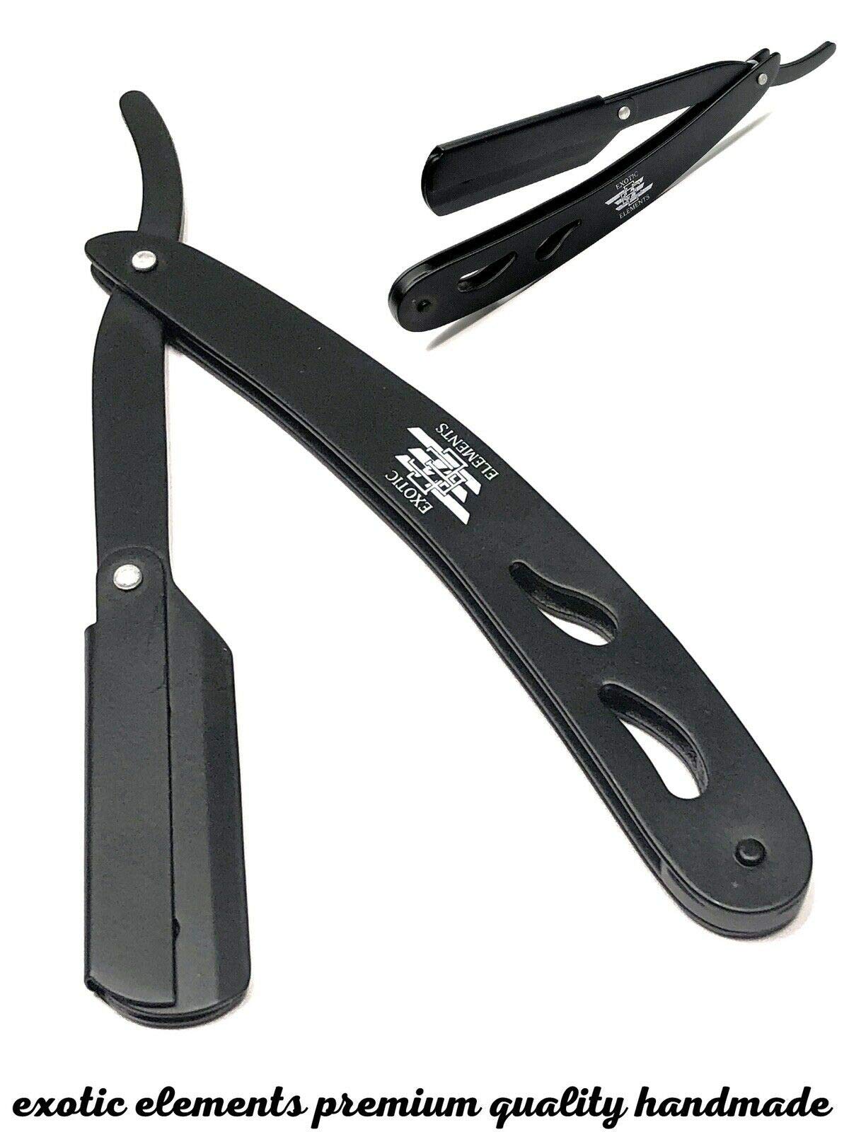 Men's Professional Black Steel Barber Men’s Folding Razor Knife Straight Edge Barbershop Razor Blade