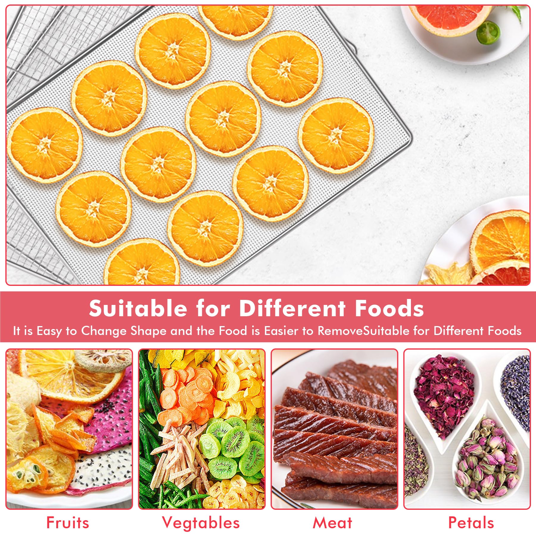 3PCS Silicone Dehydrator Sheets,Fruit Leather Silicone Dehydrator Mats Compatible with Cosori CP267-FD, Non-Stick Food Dehydrator Mats for Fruits Meat Vegetables Herbs