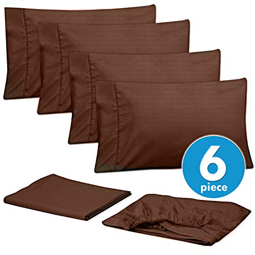 Cal King Size Bed Sheets - 6 Piece 1500 Supreme Collection Fine Brushed Microfiber Deep Pocket California King Sheet Set Bedding - 2 Extra Pillow Cases, Great Value, California King, Dobby Coffee
