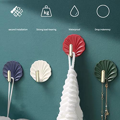 8PCS Round Self Adhesive Hanger Hooks Shell Pattern Decorative Wall Hooks Waterproof Sticky Hooks for Bathroom Kitchen Aprons Towel Hats Keys Hooks (Blue)