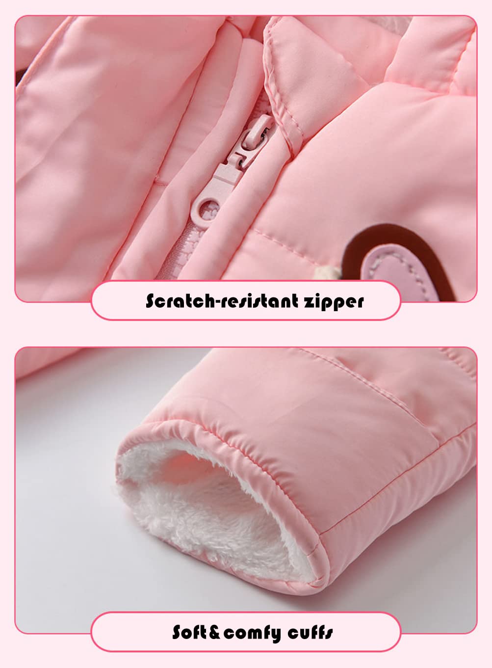 JanLEEsi Baby Winter Hooded Snowsuit Romper Zipper Padding Bodysuit Infant Puffer Jacket with Gloves,Pink,9-12M