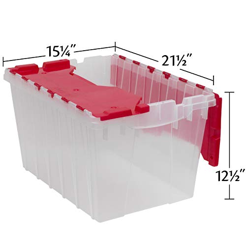 Akro-Mils 6648612-Gallon Plastic Stackable Storage KeepBox: Tote Container with Attached Hinged Lid, 21-1/2-Inch x 15-Inch x 12-1/2-Inch, Clear/Red