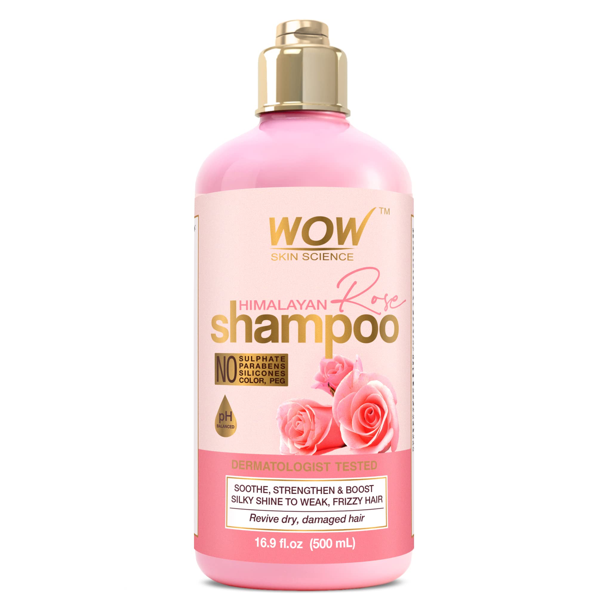 WOW Skin Science Himalayan Rose Hair Shampoo for Dry Damaged Hair - Hydrating Hair Repair w/ Rose Hydrosol & Argan Oil - Hair Growth Shampoo for Men & Women - All Hair Types 16.9 Fl Oz (16.9 Fl Oz (Pack of 1))