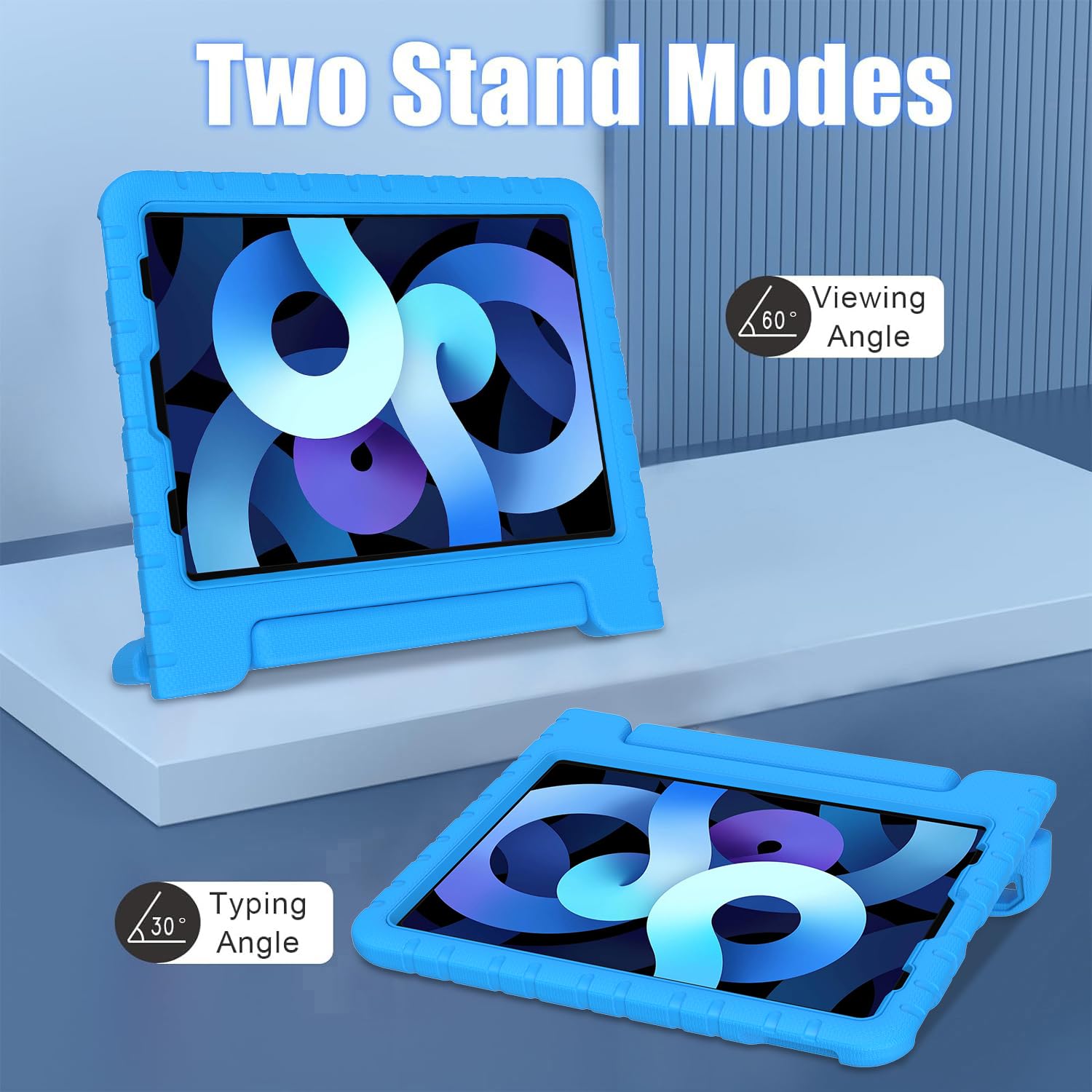 BMOUO Kids Case for iPad Air 5th/4th Generation (10.9 inch,2022/2020), iPad Air 5/4 Case with Screen Protector, Shockproof Protective Kids Case with Handle Stand for iPad Air 4/5 Gen, Blue