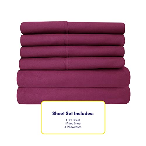 Cal King Size Bed Sheets - 6 Piece 1500 Supreme Collection Fine Brushed Microfiber Deep Pocket California King Sheet Set Bedding - 2 Extra Pillow Cases, Great Value, California King, Berry