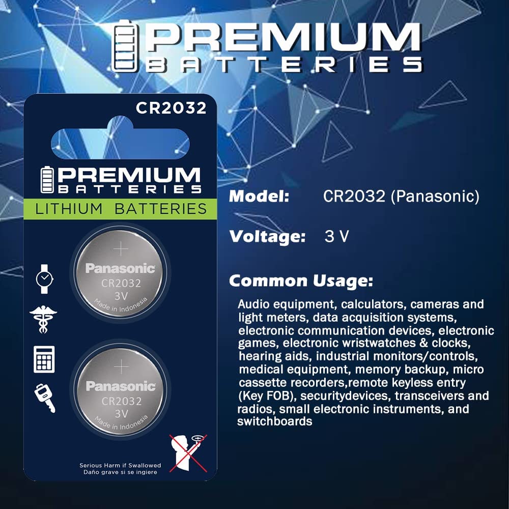 Premium CR2032 Battery Lithium 3V Coin Cell - Japanese Engineered High Capacity Batteries (2 Pack)