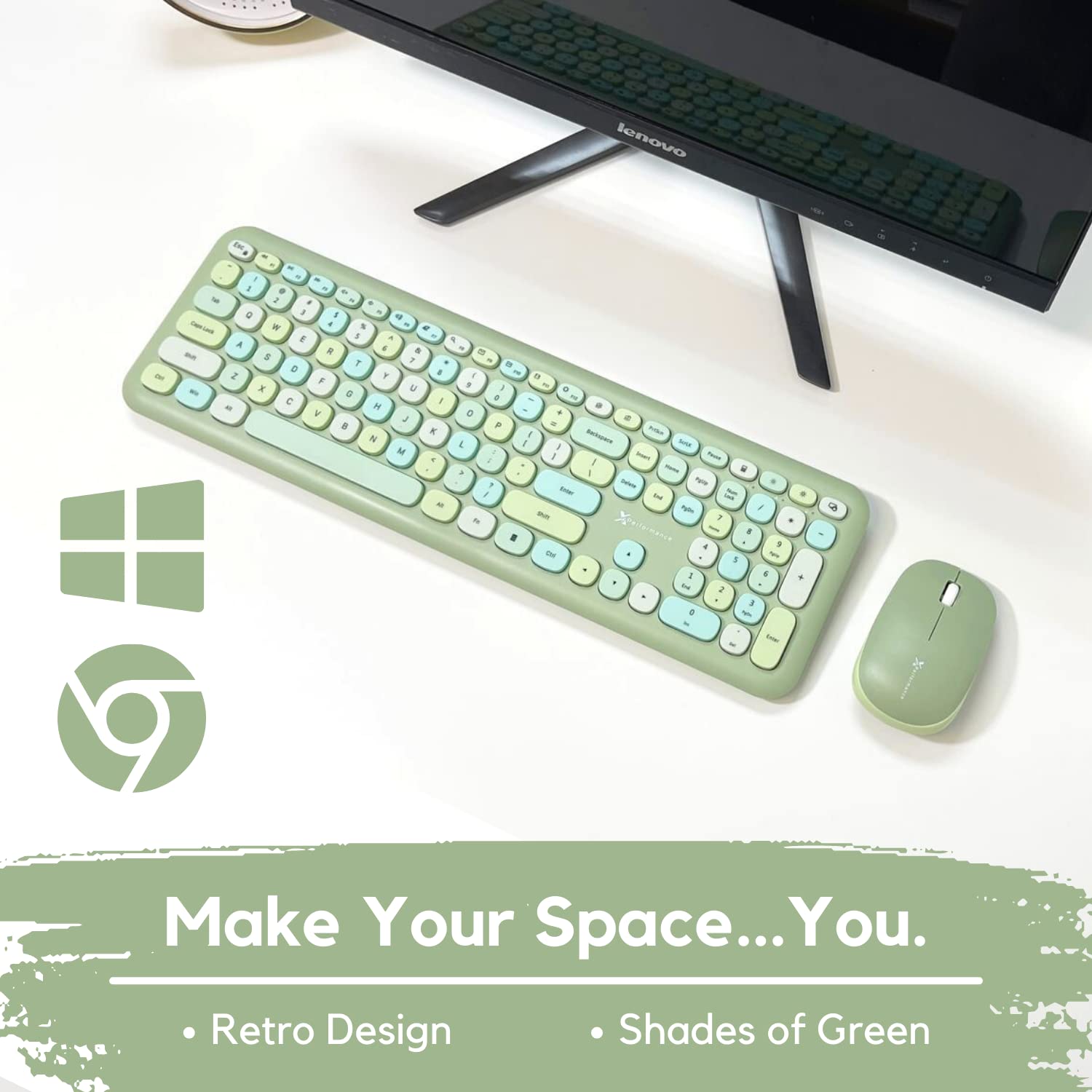 X9 Green Keyboard and Mouse Combo - 2.4G Wireless Connectivity - Transform Your Space with a Cute Wireless Keyboard and Mouse Retro Set - Colorful Keyboard and Mouse - Aesthetic Keyboard