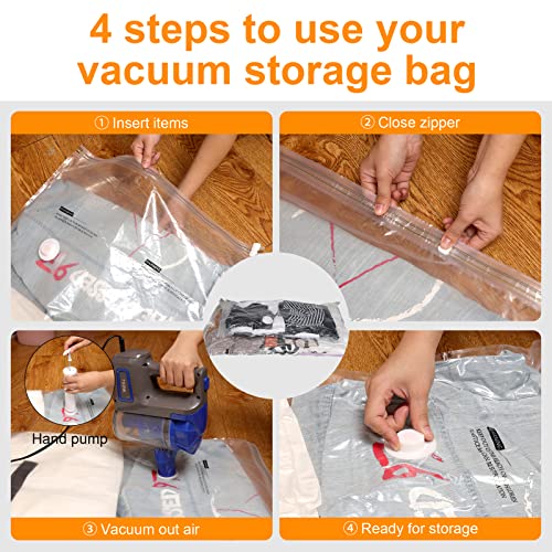 8 Pack Vacuum Storage Bags(8 Jumbo) - Triple Seal Turbo Valve Design Vacuum Seal Bags,Give Away Complimentary Hand Pump Compression Bags for Travel,Suitable for Clothes, Duvets, Sheets (8)