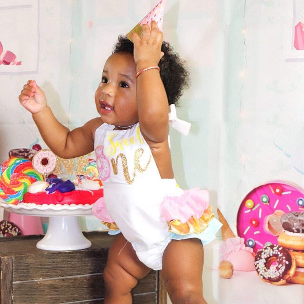 Cute Baby Girl First Birthday Outfit Halter Romper Ice Cream Cake Smash Bodysuit Sunsuit (A-White, 12-18 Months)