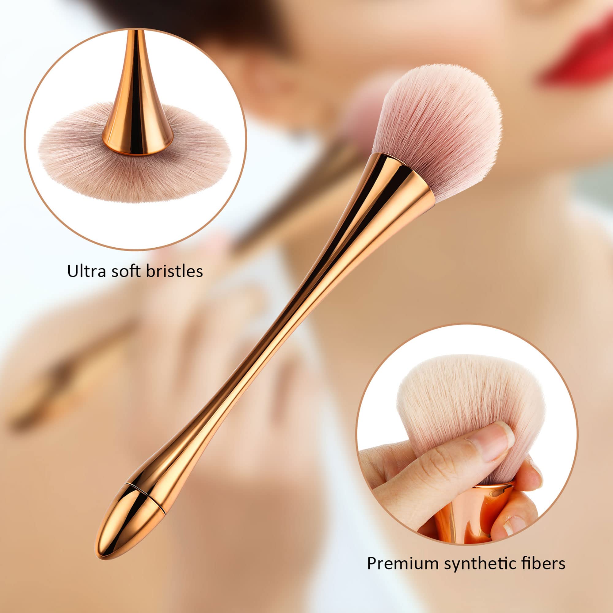 Boao 2 Pcs Large Fluffy Makeup Brushes Soft Bronzer Powder Brush for Coverage Loose Blending Buffing Nail Foundation(Rose Gold)