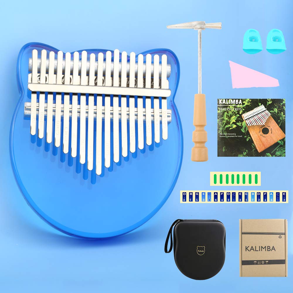 17-Key Kalimba Thumb Piano Portable Crystal Transparent ABS Mbira Keyboard Finger Piano Musical Instrument Performance (Blue)