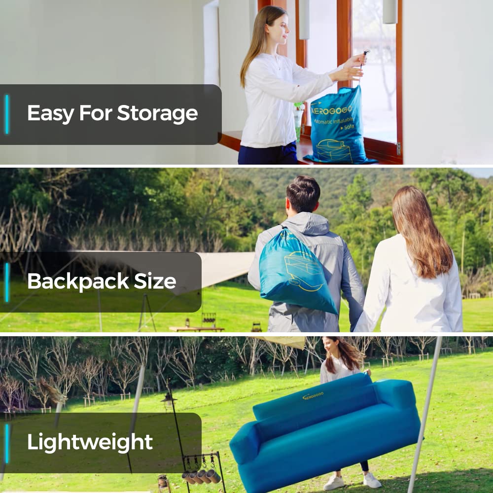 Aerogogo Inflatable Couch Self Inflatable Sofa, Air Couch with Built-in Air Pump Rechargeable, 4kPa High-Pressure & Durable Blow up Couch Camping Couch for Picnic Beach Home (Loveseat)